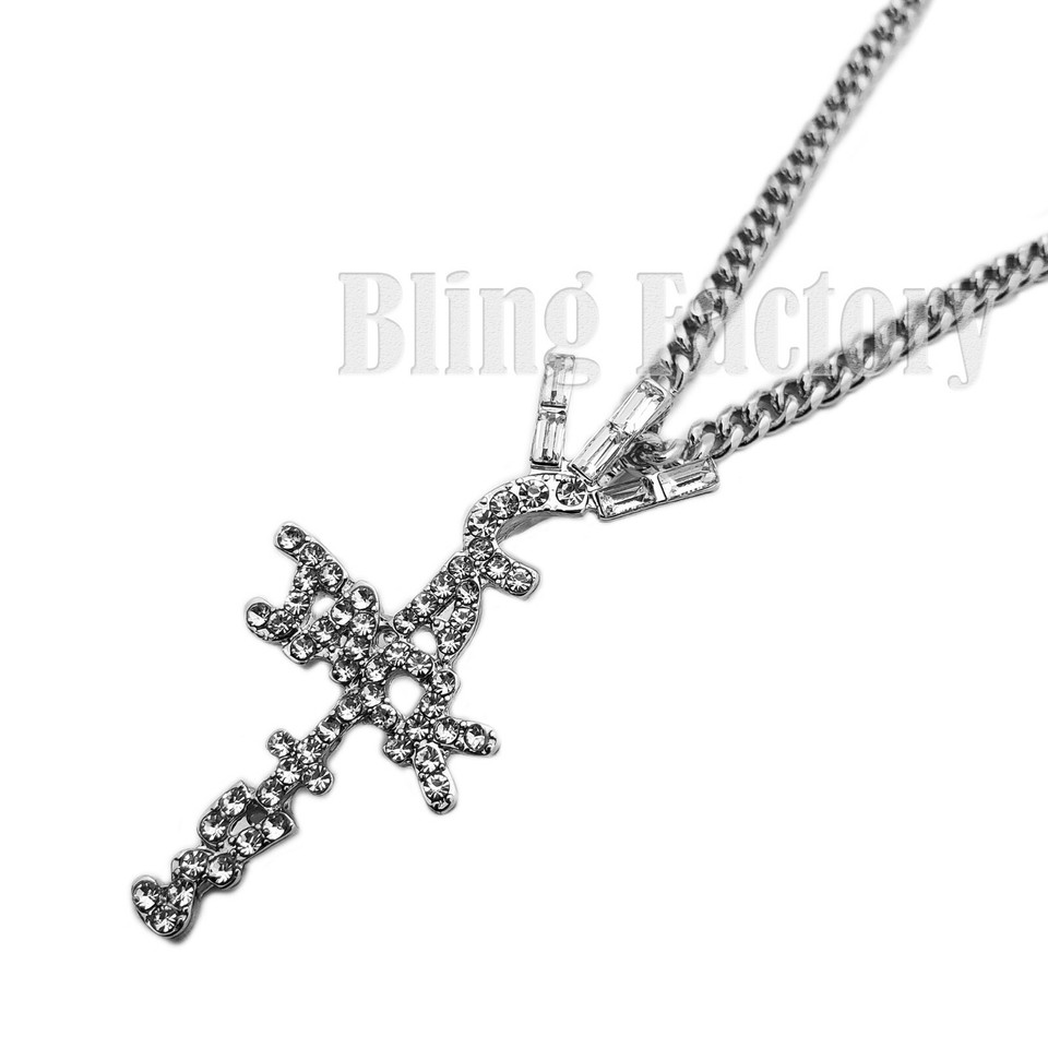 Hip Hop Iced Travis Scott Cactus Jack Cross Pendant & 24" Cuban Chain ...