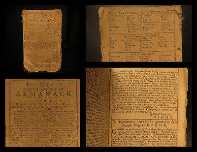 1768 1ed Colonial Americana Almanac Fletcher Massachusetts Bay Charter ...