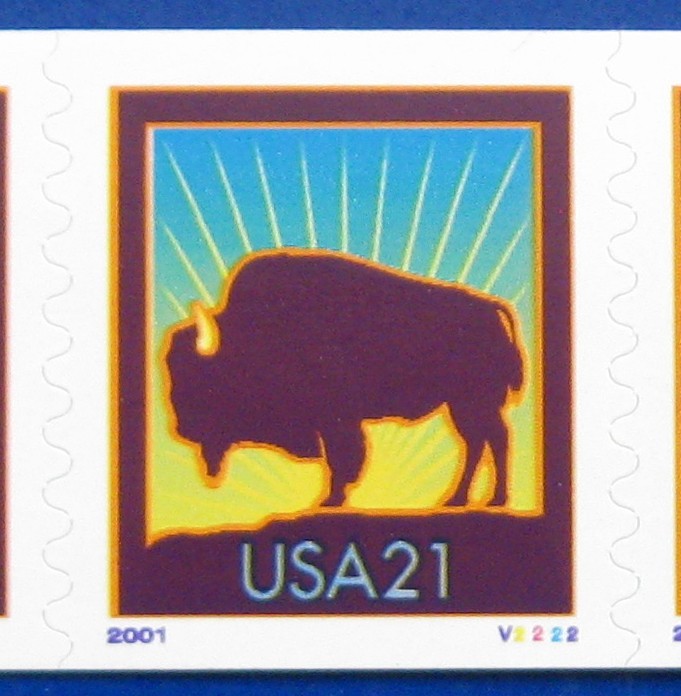 Sc # 3475 ~ 21 cent American Buffalo Issue, Plate # Coil Strip of 5 Pl ...