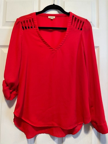 LILY WHITE top shirt blouse M 8 Bust 38 Length 25 Red Solid Open on ...
