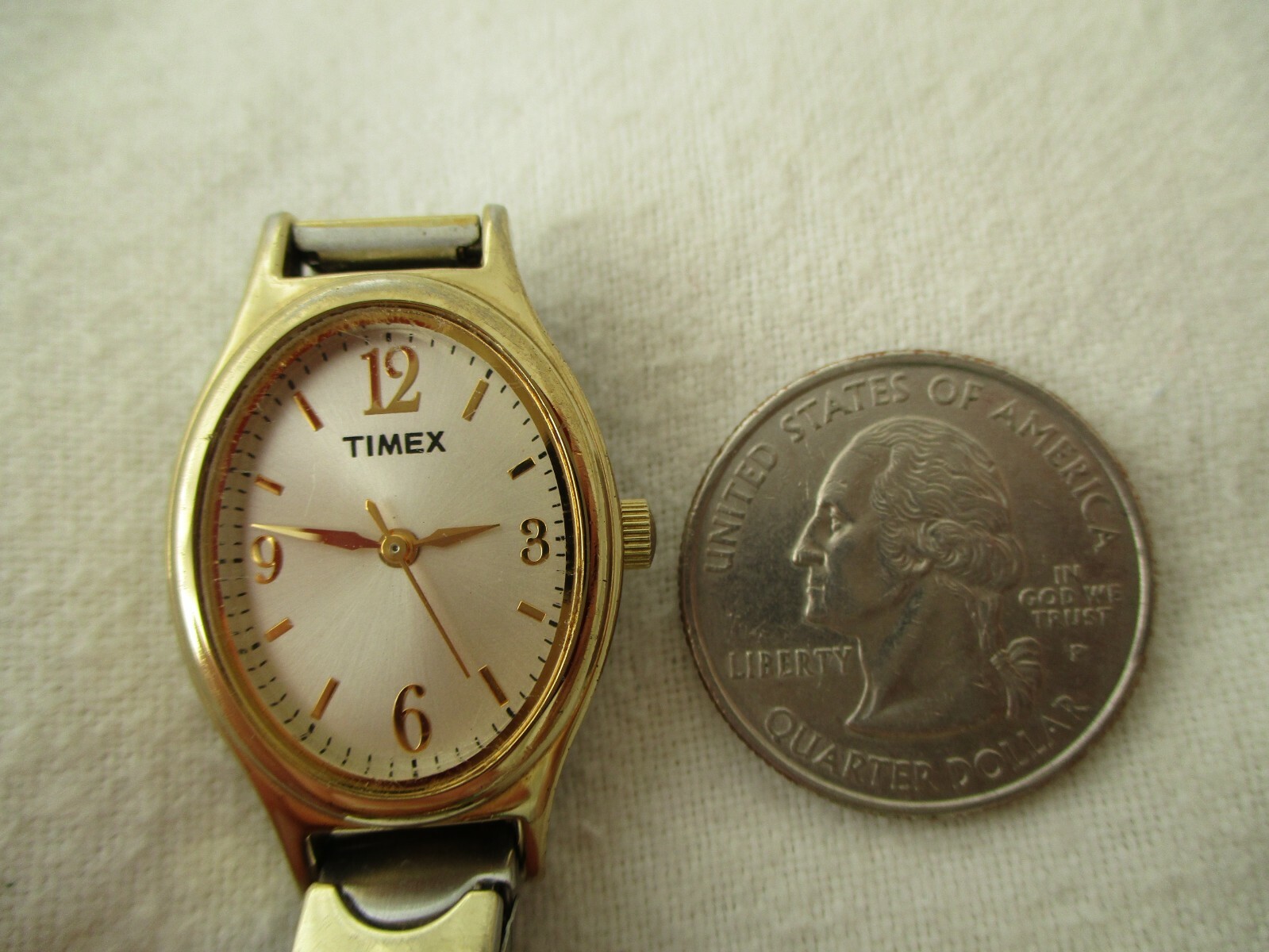 Timex Watch Silver & Gold Two Toned Expansion Band Oval Shaped Face | eBay