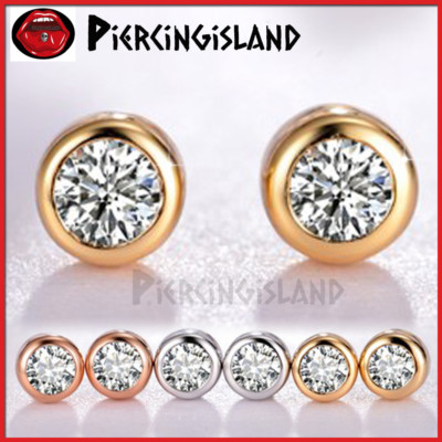 18K GOLD MENS LADY KID ROUNG BEZEL CRYSTAL CT SIGNITY DIAMOND STUD ...