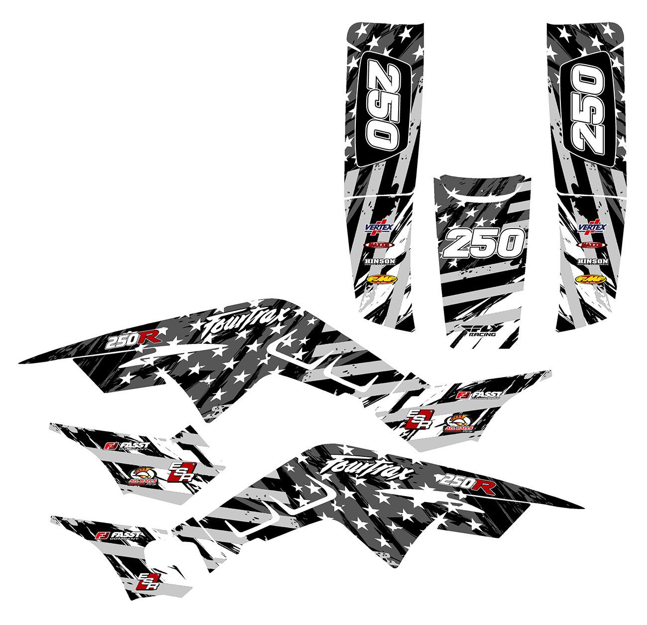 Honda TRX 250R Graphics kit Fourtrax 24 mil racing vinyl American Flag ...
