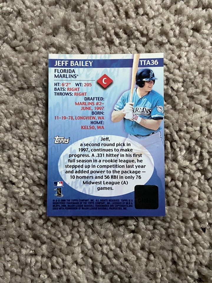 2008 MLB Topps 'Certified Autograph' | Jeff Bailey | #TTA36 | Florida ...