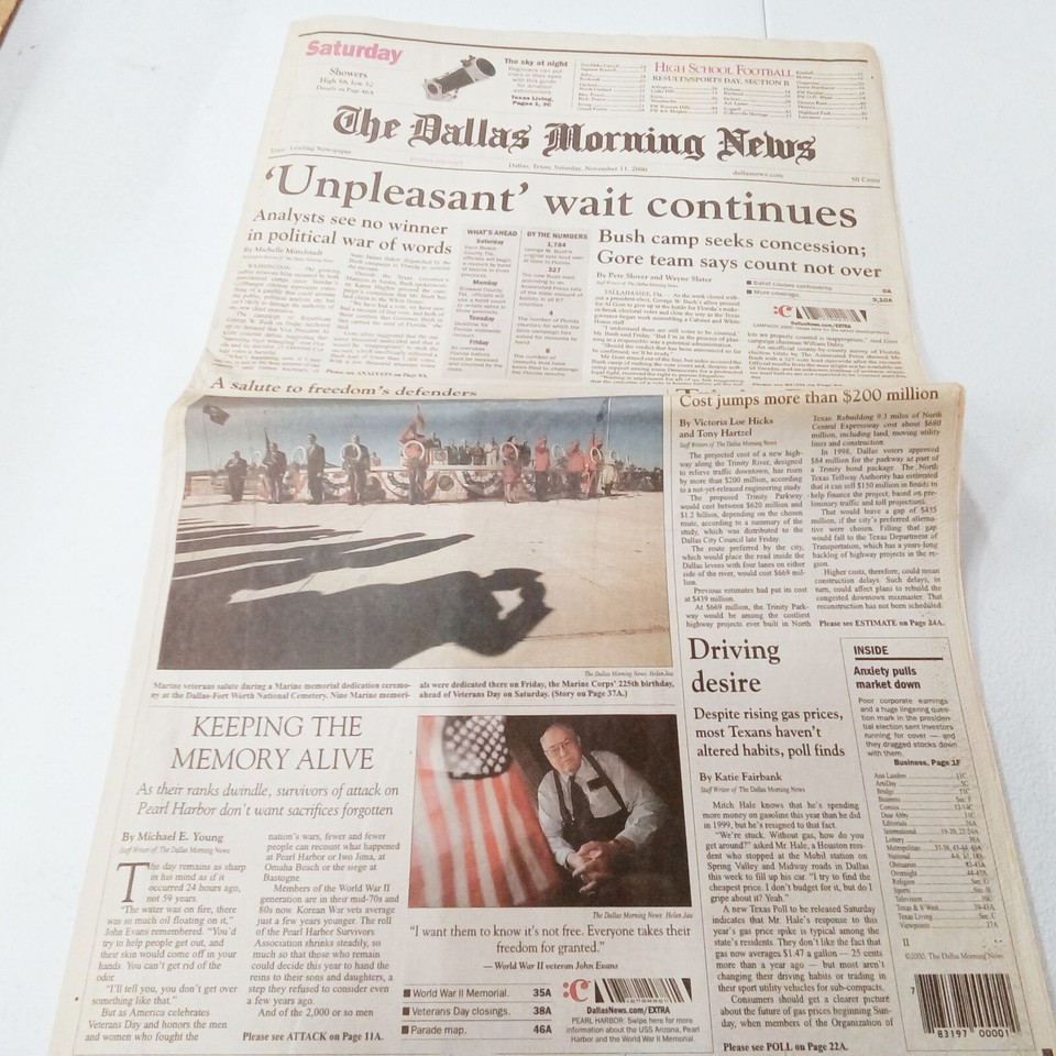 The Dallas Morning News Nov. 11 2000 George W. Bush Al Gore Election ...