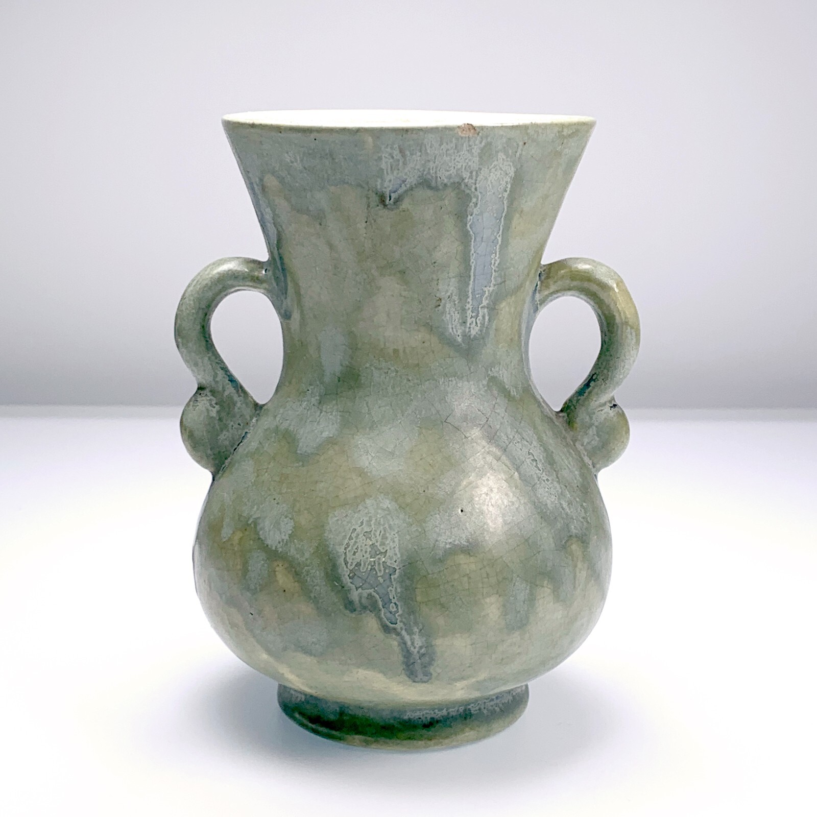 Beattie Clarke V946 ART POTTERY Vase Applied Handles Green Glaze Hand ...