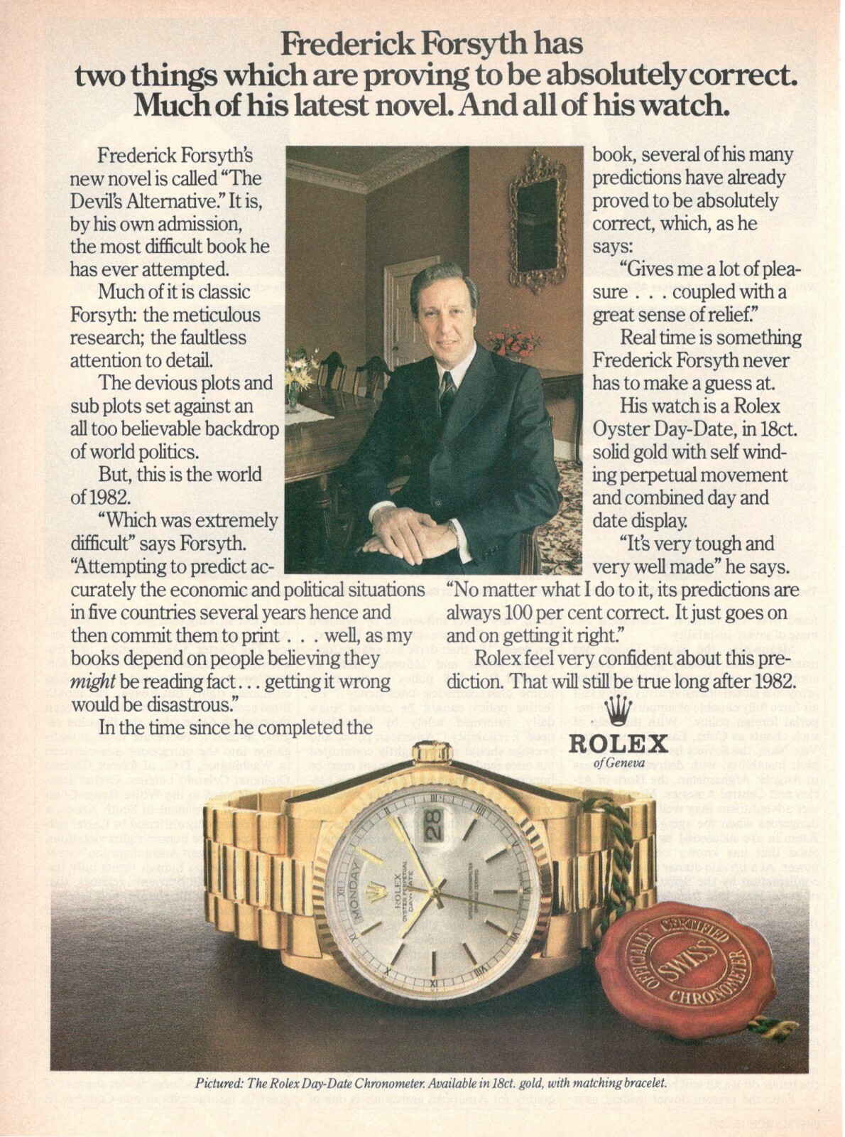 Rolex 1981 Original Advertisement 1 Page Watch Day-Date Frederick ...