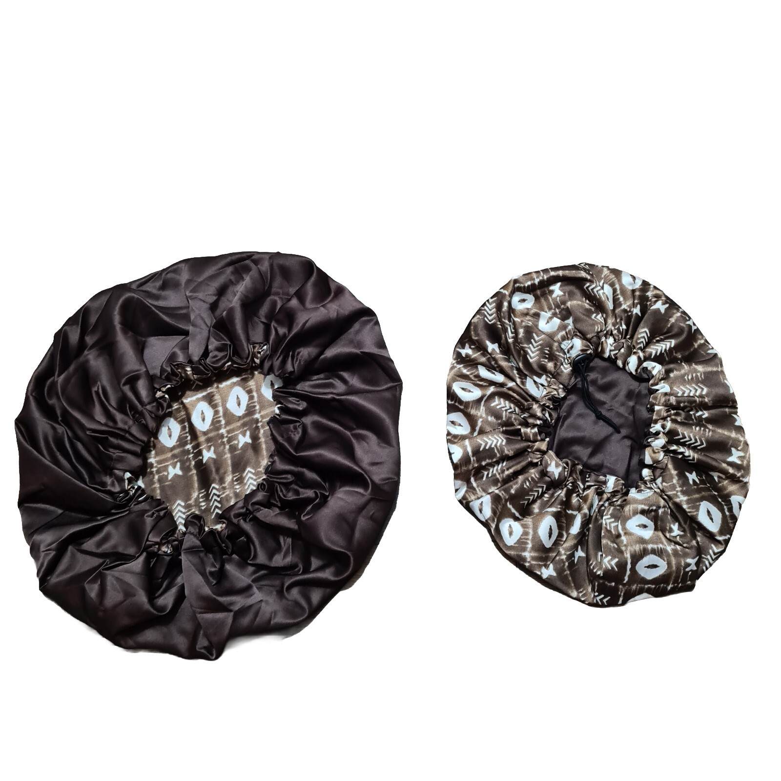 Large Brown Tribal Print Reversible Satin Bonnet w/ Adjustable Elastic ...