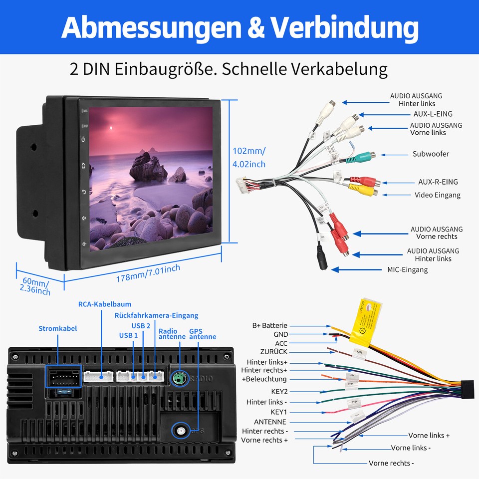 7" Android 14 Carplay Stereo Radio Touch Screen 2+32G GPS NAV FM 2 DIN ...