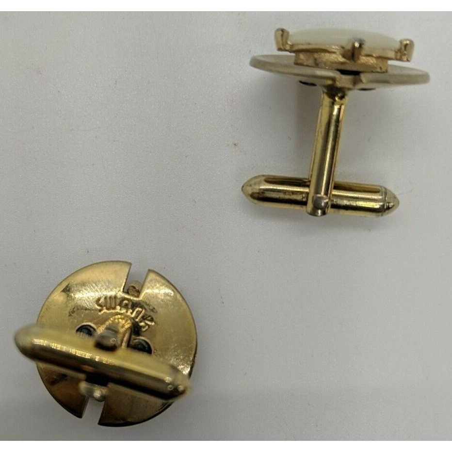 Swank Cufflinks Round Vintage Gold Tone Milky White Stone | eBay