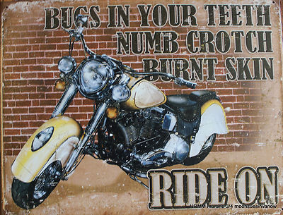 Distress Motorcycle Ride On Tin Sign Advertising biker wall decor ...