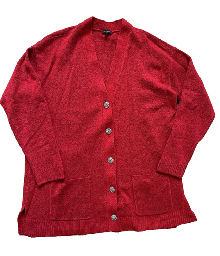 Talbots Cardigan Sweater Sz M Red Gold Button V-neck Mid length Pockets ...