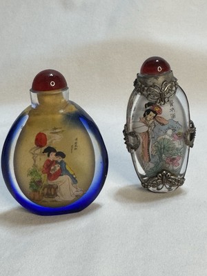 Exquisite Old Chinese Hand Painted snuff bottles (2) ; Both 3 Inches ...