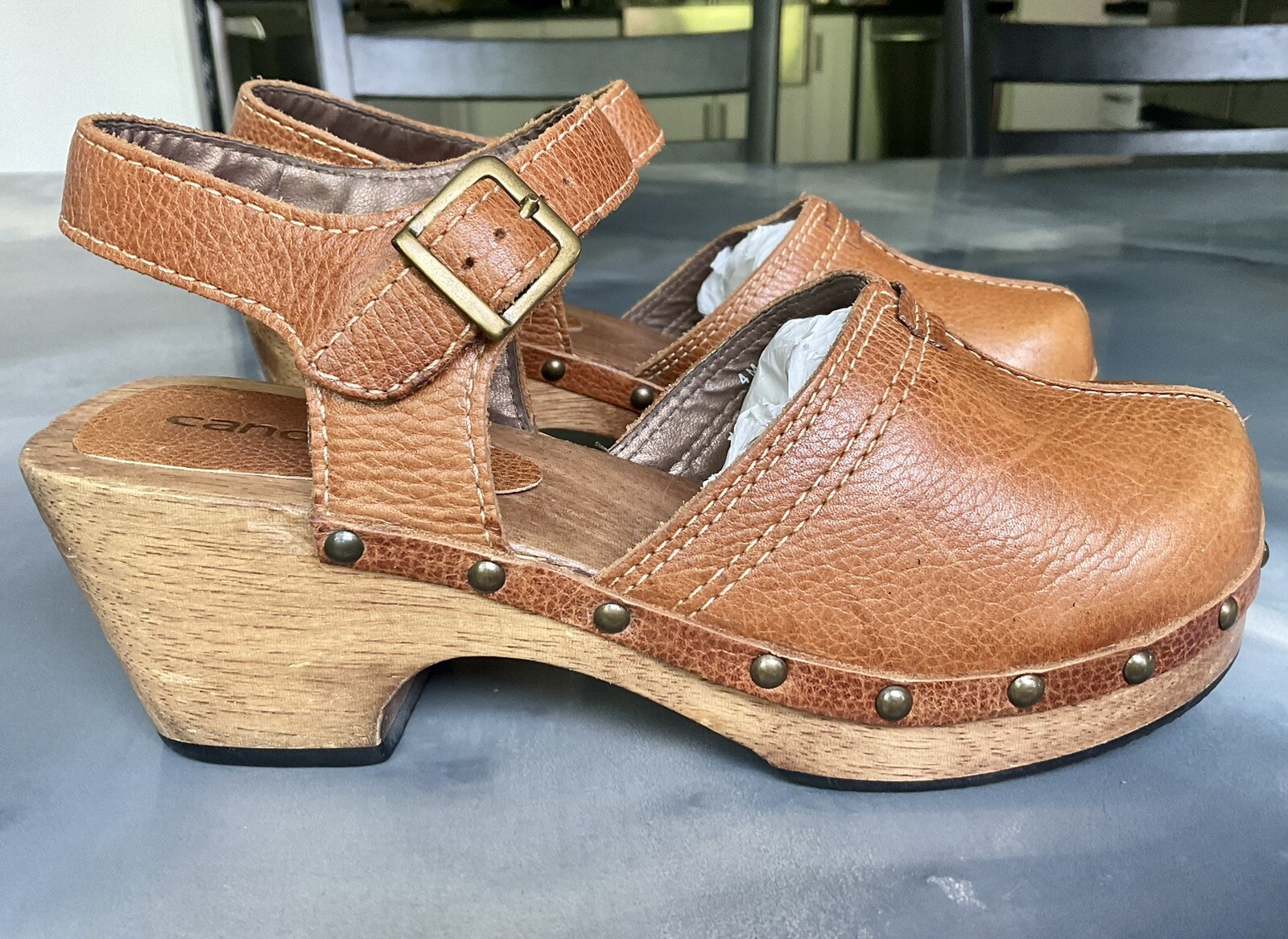 Vintage Candies Mary Jane Clogs Y2K Tan Leather Wood Nailheads SIZE 4 ...