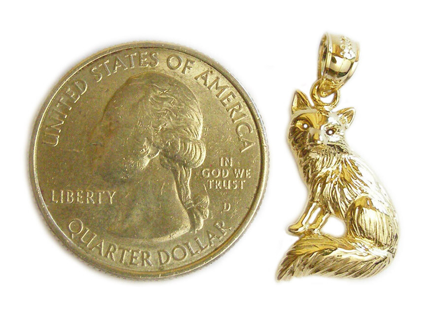 New 14k Gold Sitting Fox Pendant | eBay