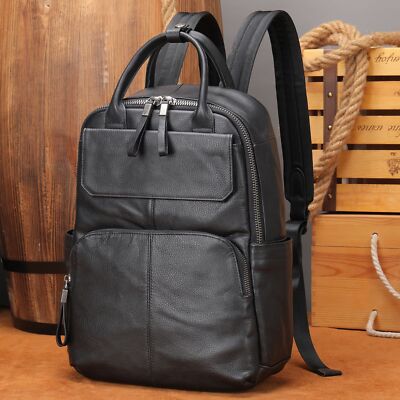 Men's Genuine Cow Leather Backpack Purse Travel Satchel Handbag 13 ...