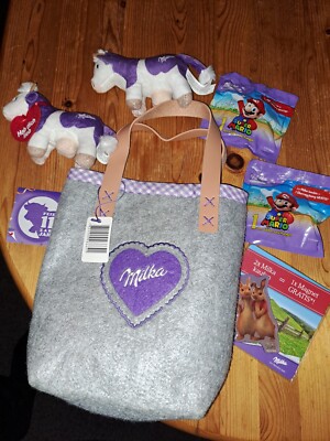 Milka lila Tasche Filztasche 2 Kühe 1 Magnet 2 Mario-Überraschungstüten ...