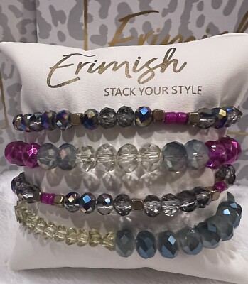NEW! ERIMISH BRACELETS 4 Pc Stack Hot Pink, Blue & Clear | eBay