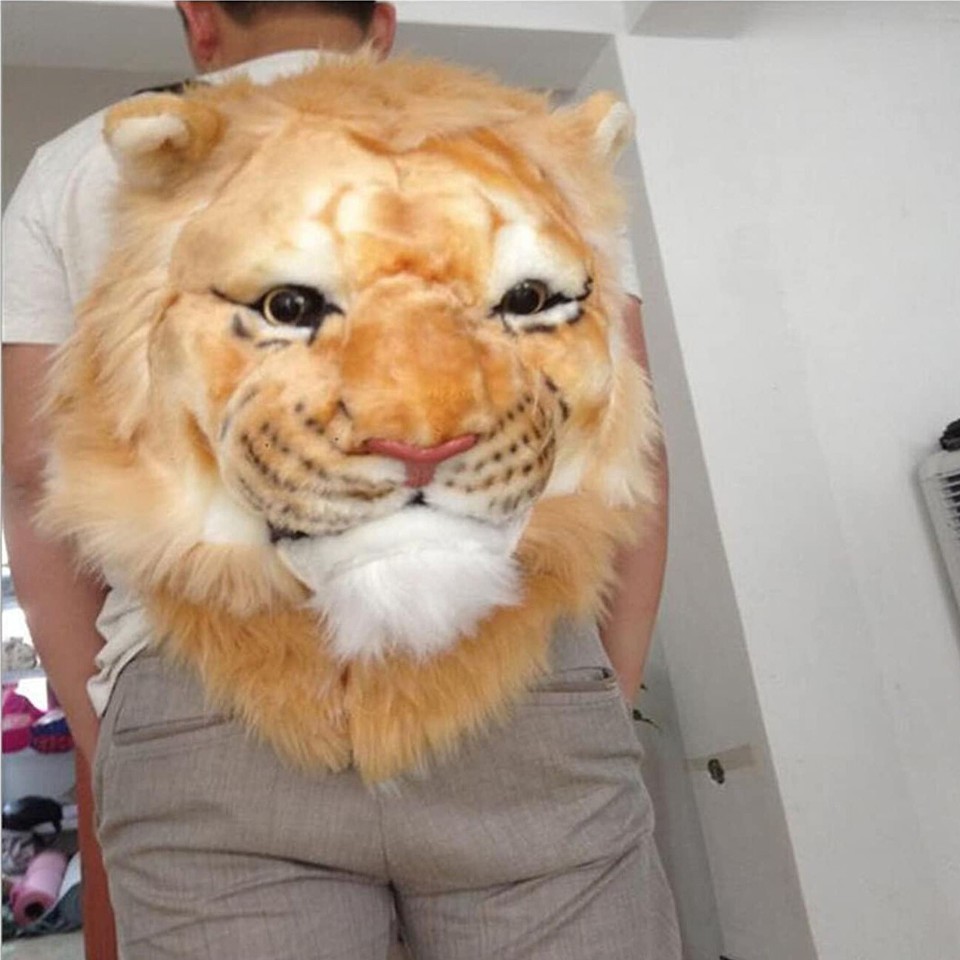 Stuffed Tiger Head Backpack Simulation Personalised Lion Knapsack ...