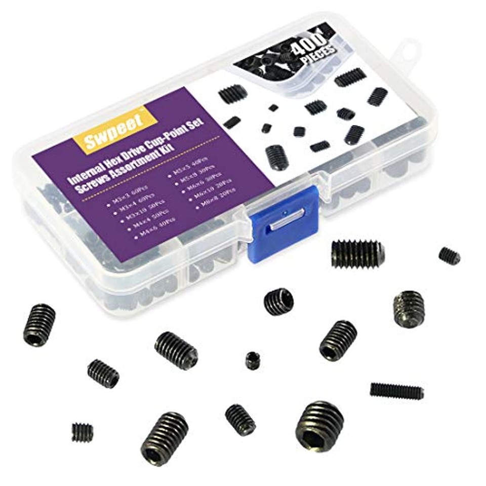 400 Pcs Allen Head Socket Hex Grub Screw Assortment Kit Including 10 ...