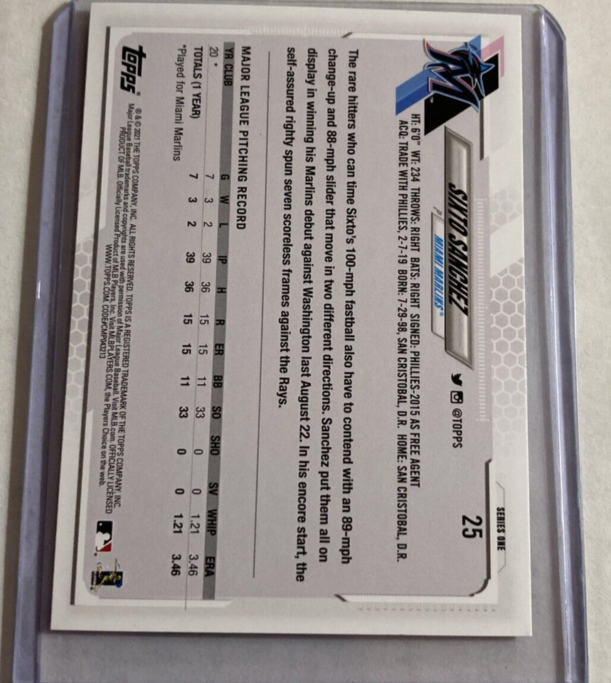 2021 Topps Series 1 #25- SIXTO SANCHEZ Rookie RC Royal Blue Parallel SP ...