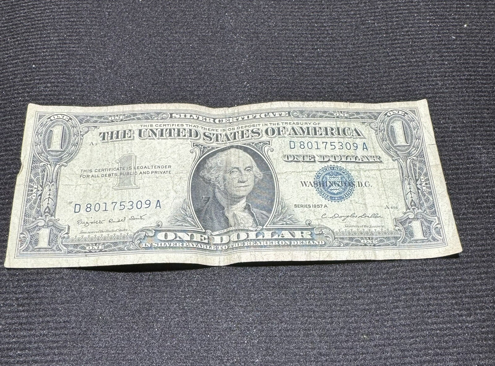 1957 One Dollar Blue Seal Note Silver Certificate US Bill $1 Money ...