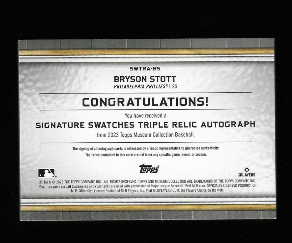 BRYSON STOTT AUTO 2023 Museum Collection Signature Swatches TRIPLE ...