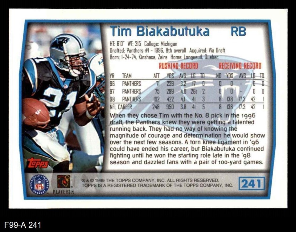 1999 Topps #241 Tim Biakabutuka Panthers Michigan 8 - NM/MT | eBay