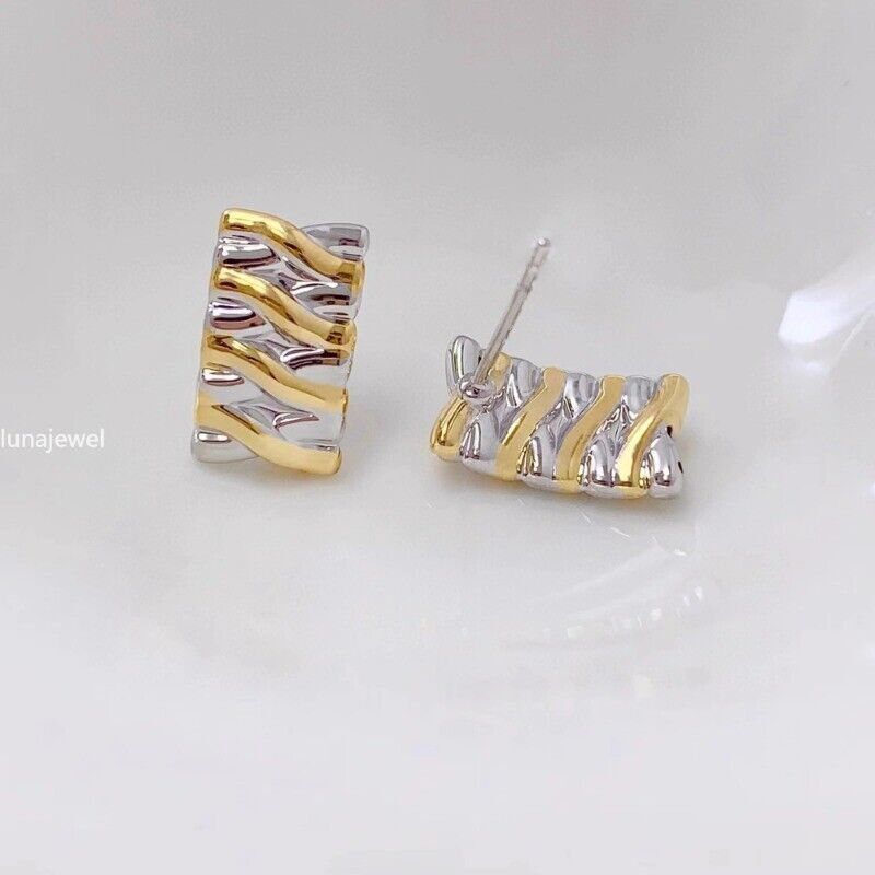 Pure 18K AU750 Yellow White Gold Square Women Stud Earrings | eBay