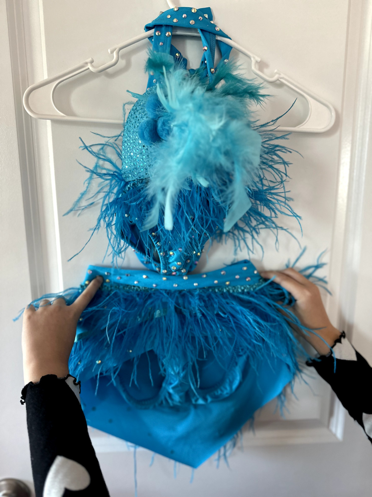 PUMPERS CM DANCE COSTUME ONE PIECE TURQUOISE BLUE FEA… - Gem