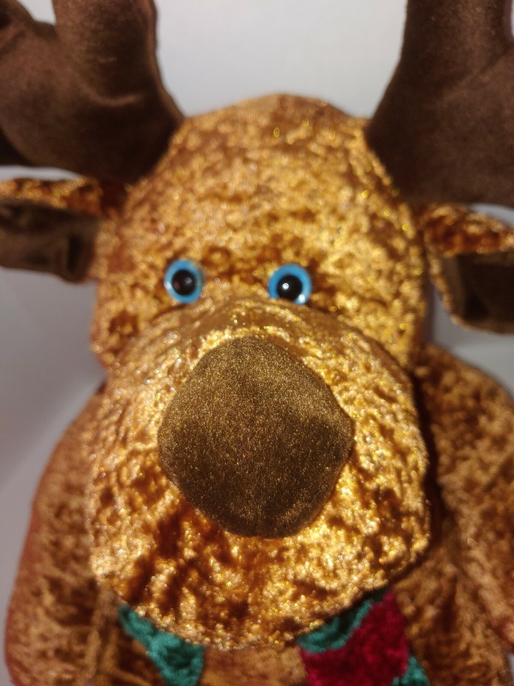 Moose Reindeer Plush Stuffed Animal 14in Sitting Red Green Scarf Blue ...