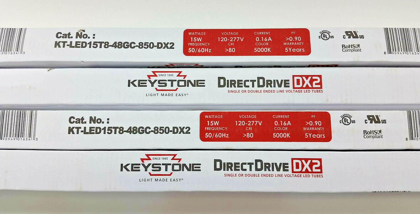 4 pk. KT-LED15T8-48GC-850-DX2 Keystone 15 Watt 4' T8 5000K Coated Glass ...