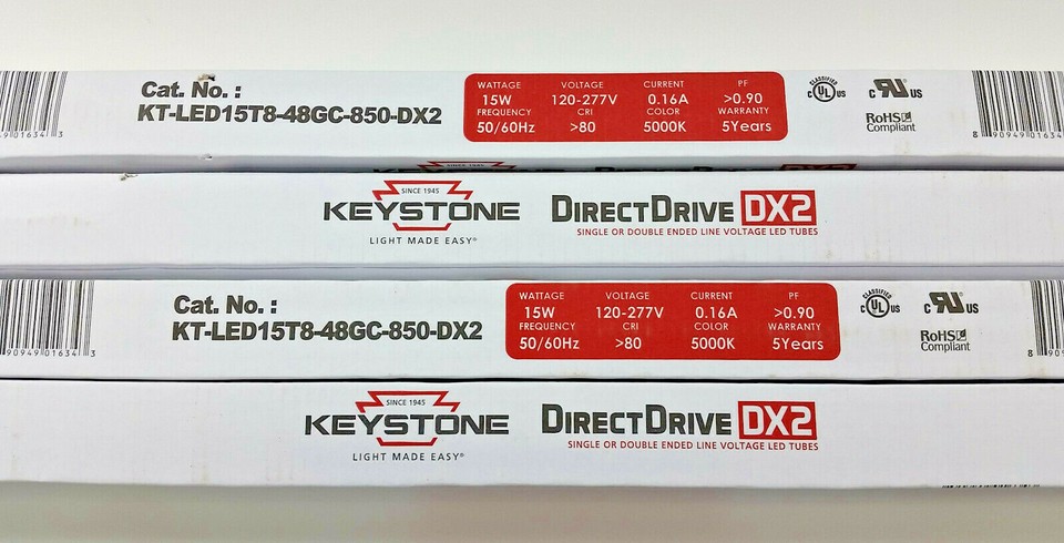 4 pk. KT-LED15T8-48GC-850-DX2 Keystone 15 Watt 4' T8 5000K Coated Glass ...