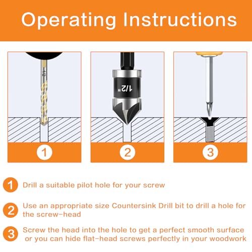 5 Pcs Countersink Drill Bit Set 82 Degree 5Flute with 1/4” Quick Change ...