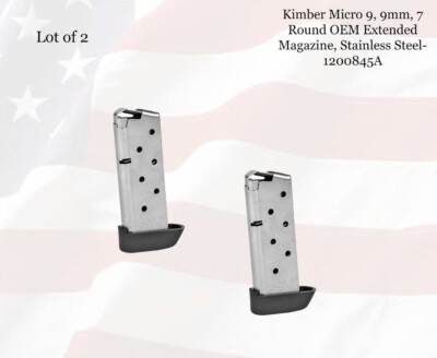 LOT of (2) Kimber Micro 9 7-Round OEM 9mm Magazine w/Extended Basepad ...
