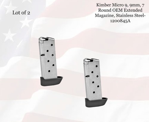 LOT of (2) Kimber Micro 9, 9mm, 7 Round OEM Extended Magazine, SS ...