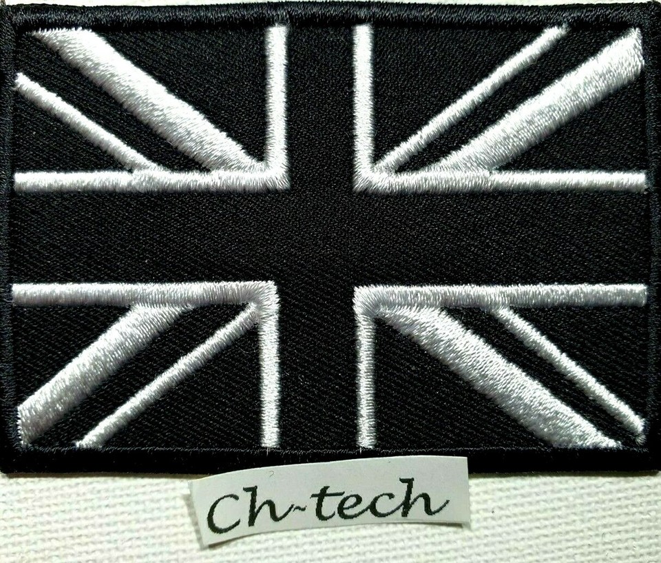 Embroidered Union Jack British Patch Iron On/ Sew On Black UK Flag ...