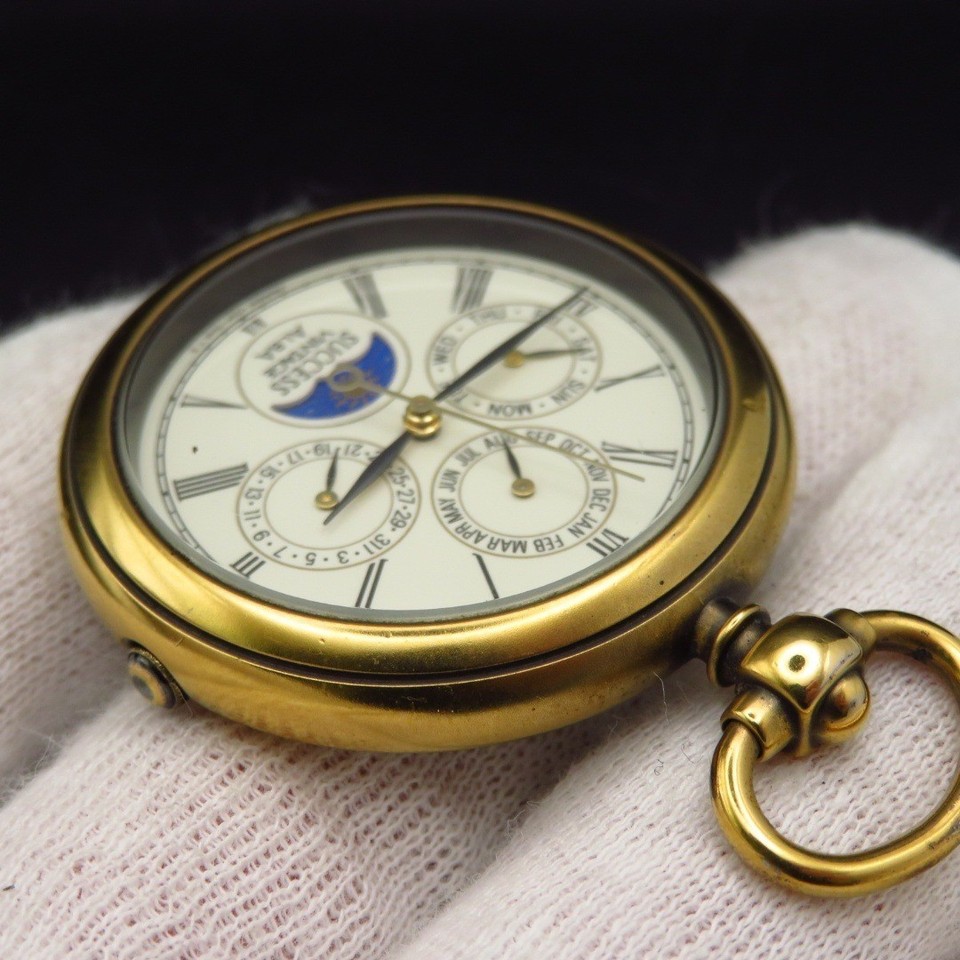 SEIKO ALBA SUCCESS Vintage Pocket Watch Triple Calendar Moon Phase V33F ...