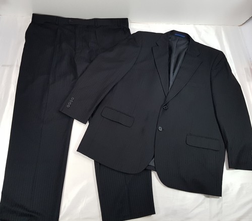 MANSIZE 2 PIECE SUIT SET BLACK STRIPED BLAZER JACKET CHEST 50 ...