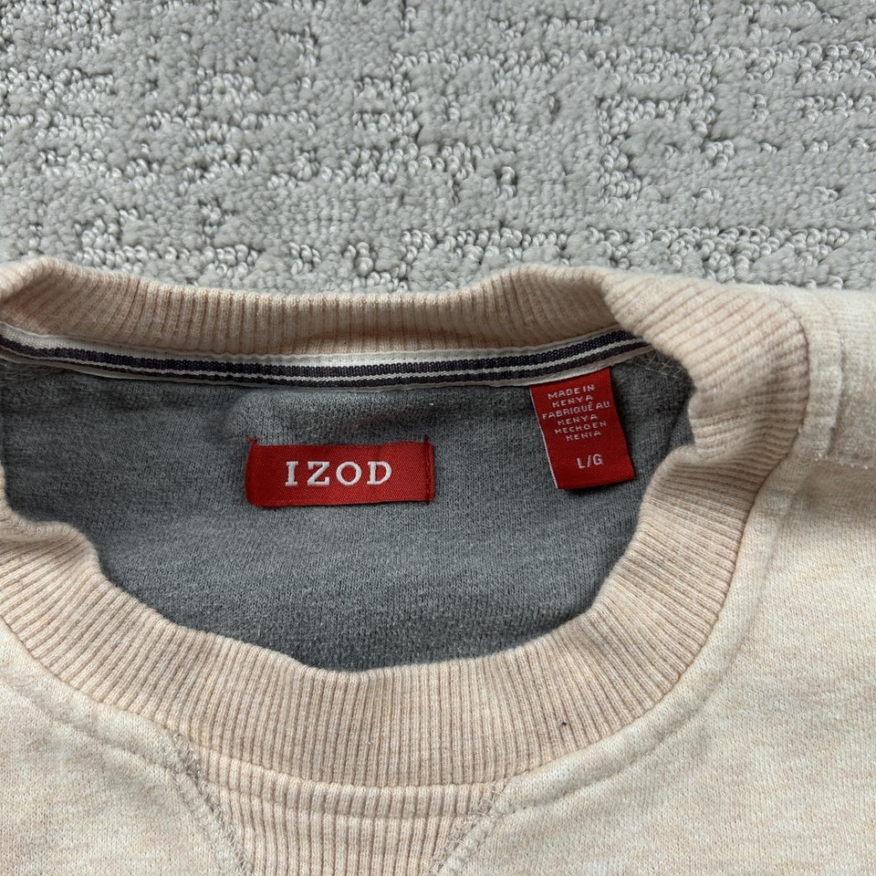 IZOD Sweatshirt Mens Large Pink/Beige Crewneck Fleece Pullover Logo ...