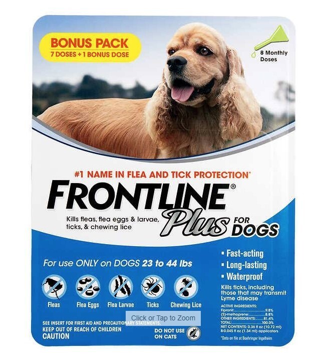 Frontline Plus Flea & Tick Spot Treatment. for medium Dogs, 23-44 lbs 8 ...