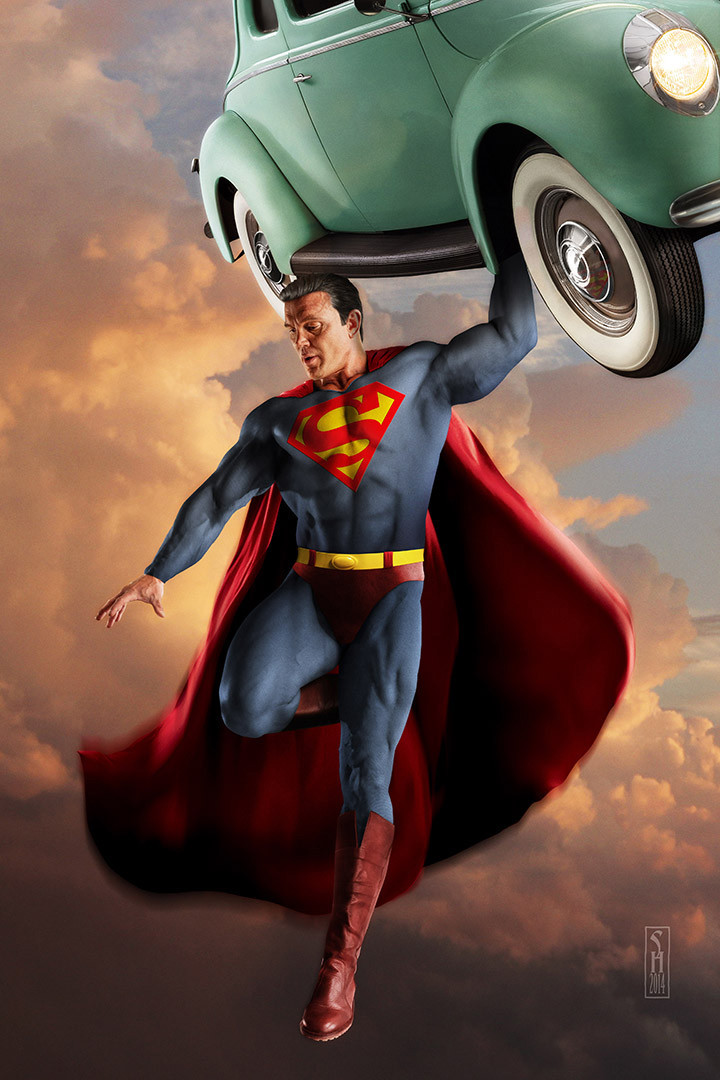 Superman Flying Next To Car
