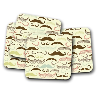 4 Set - Funny Moustache Coaster - Barber Beard Shop Dad Brother Cool ...