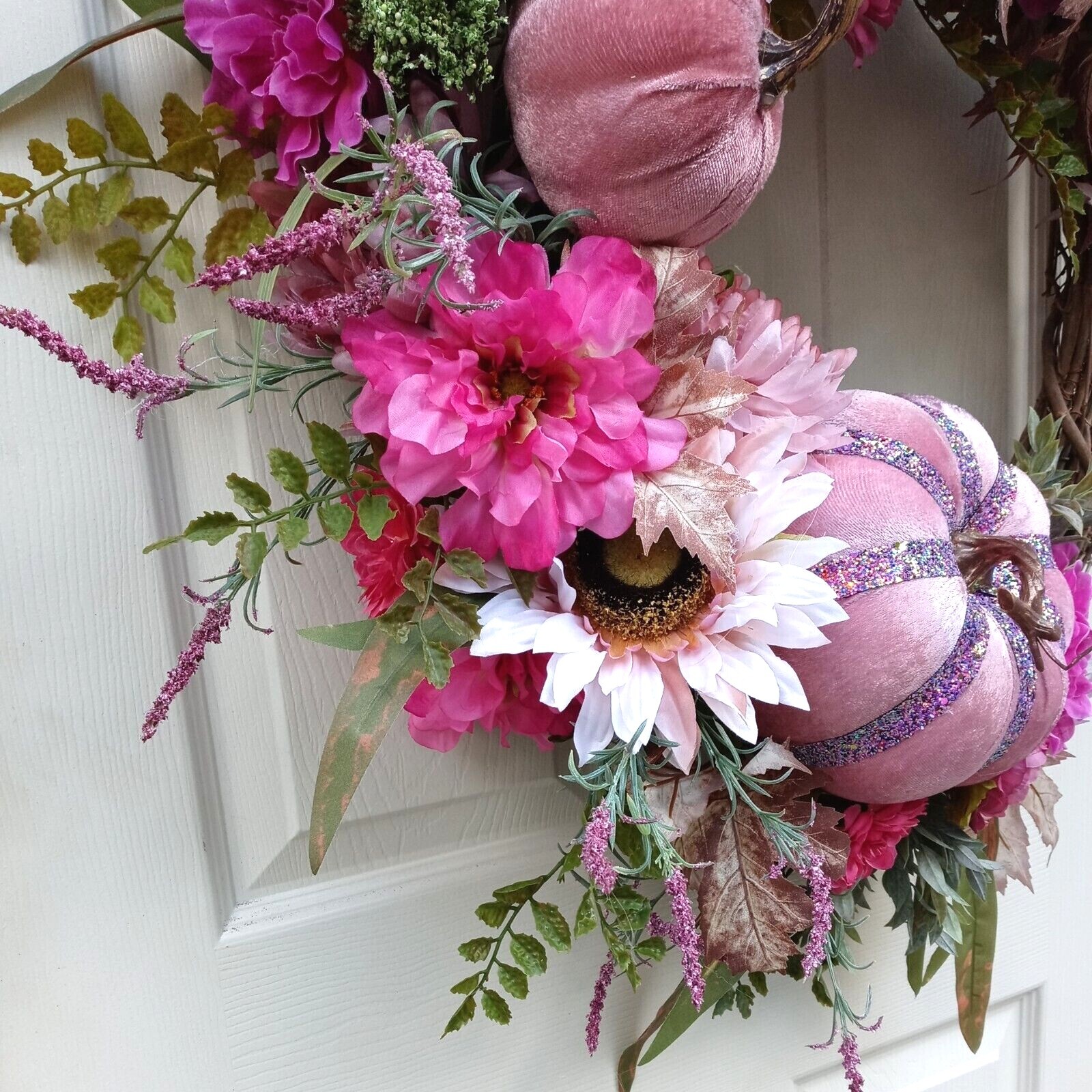 Fall Wreath Pink Autumn Wreath Elegant Sunflower Velvet Pumpkin Door ...