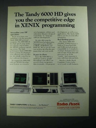 1987 Radio Shack Tandy 6000 HD Computer Ad - In XENIX programming | eBay