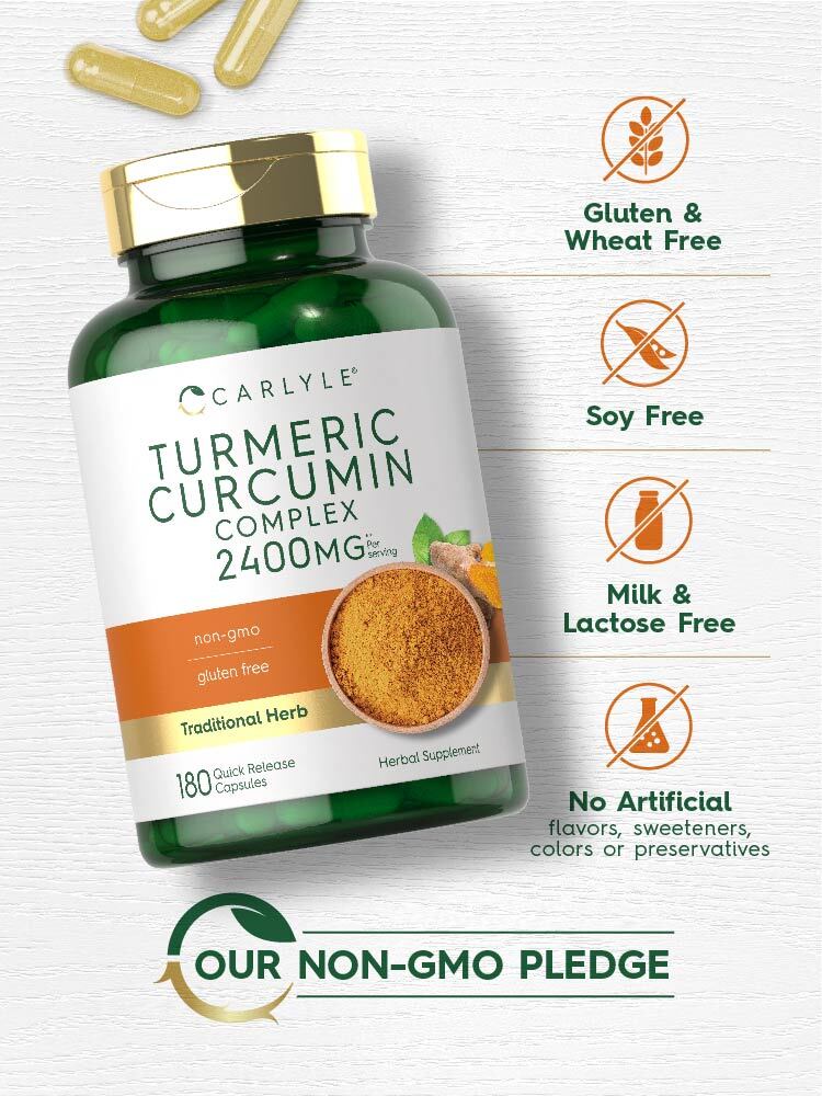 Turmeric Curcumin 2400mg | 180 Capsules | Non-GMO, Gluten Free | by ...