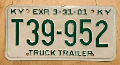 2001 KENTUCKY TRUCK TRAILER LICENSE PLATE " T 39 952 " KY 01 | eBay