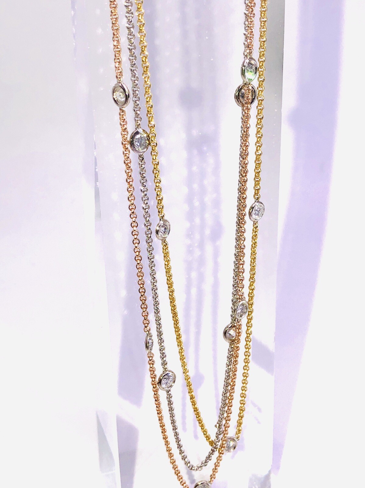 14K 4.00tcw 3 ROW TRICOLOR ROLO CHAIN NATURAL DIAMOND BY THE YARD ...