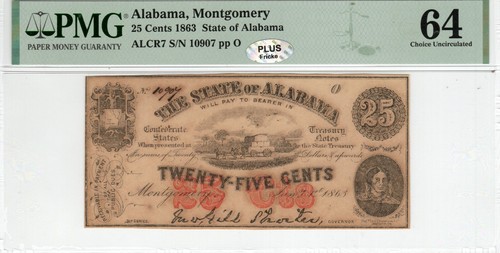 Alabama State Note - 1863 $0.50 - CR-7 - PMG Ch Uncirculated 64 PLUS ...