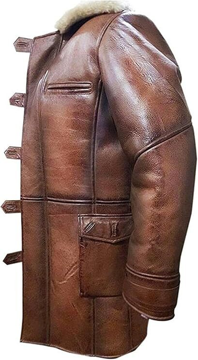 Bane Coat Dark Rises Hardy Brown Fur Shearling Sheepskin Ginger Leather ...